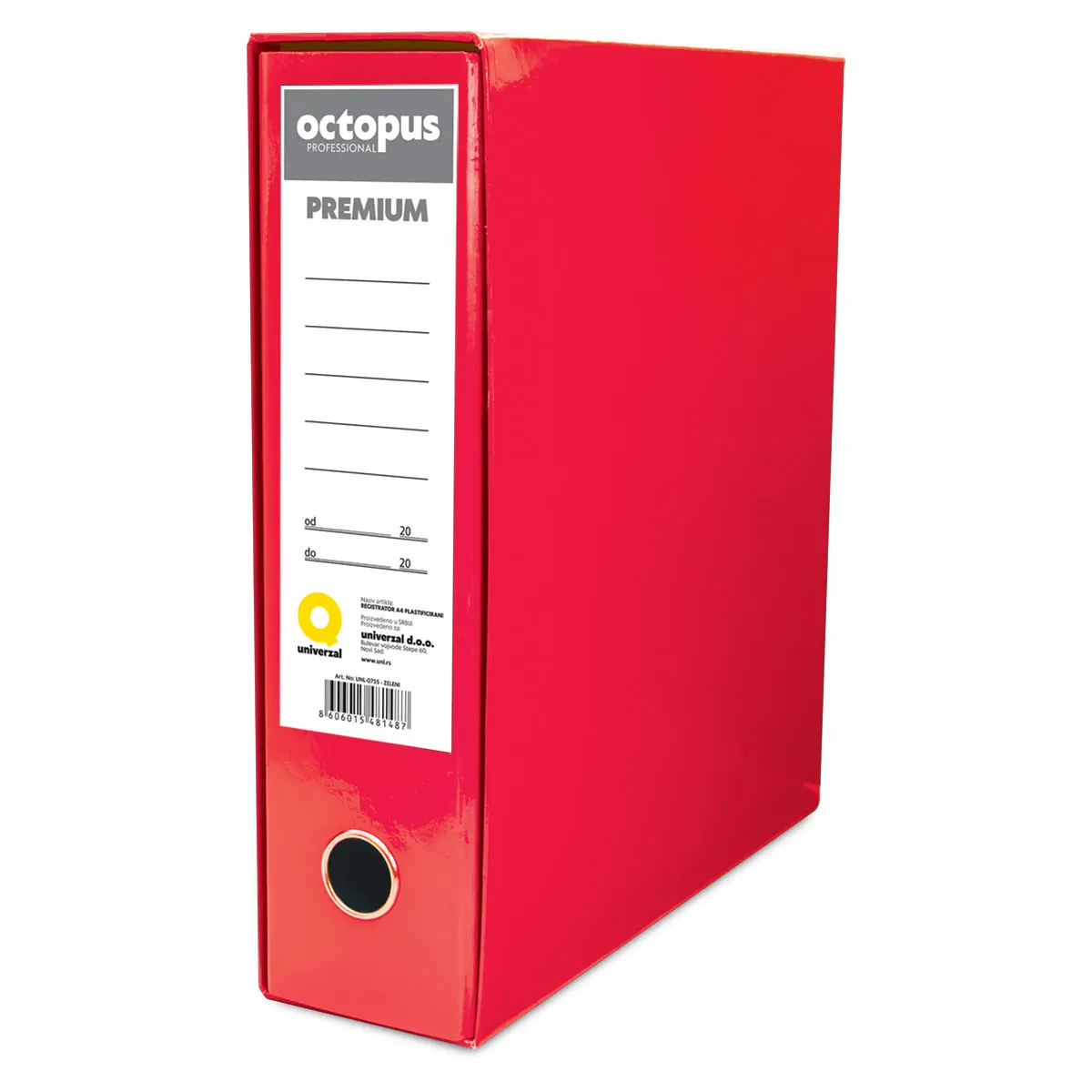 OCTOPUS Samostojeći plastificirani registrator A4 UNL-0753 crveni