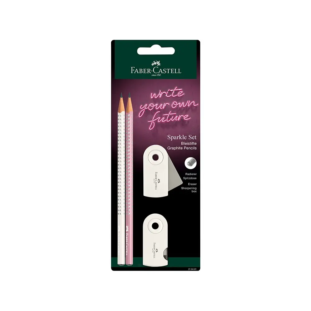 FABER CASTELL Set dve grafitne olovke Sparkle Polyblister + rezač +gumica beli