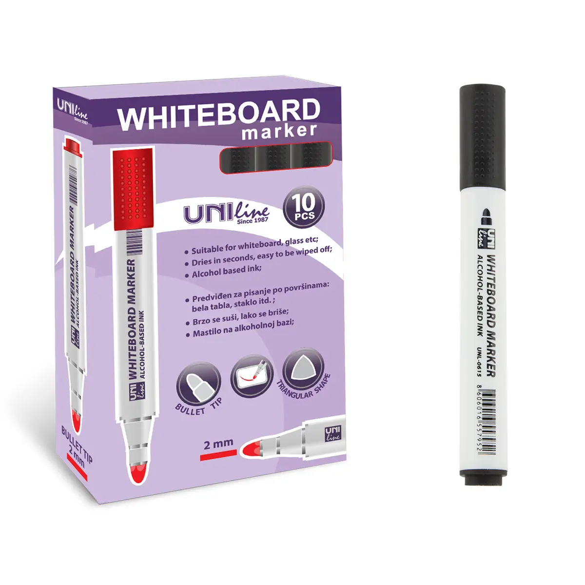 UNI LINE Marker za belu tablu sa okruglim vrhom UNL-0615 crni