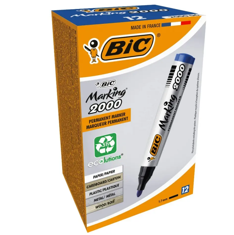 BIC Permanentni marker 2000 obli vrh 12/1 plavi