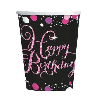 AMSCAN Papirne čaše Happy birthday Sparkling 8/1 crno-roze