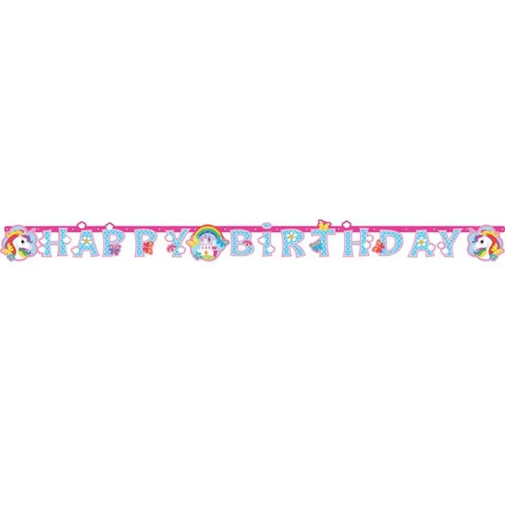 AMSCAN Baner Happy birthday Unicorn roze-plavi