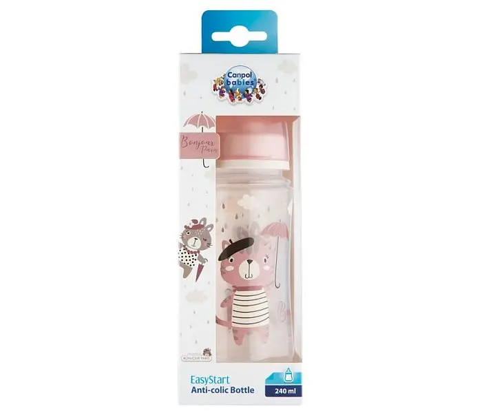 CANPOL BABIES Flašica za bebe Wide Neck Easy Start pp Bonjour Paris 35/232 240 ml roze