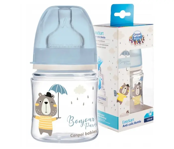 CANPOL BABIES Flašica za bebe Wide Neck Easy Start pp Bonjour Paris 35/231 120 ml plava