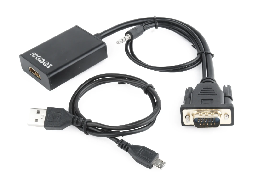 Gembird (A-VGA-HDMI-01) adapter VGA (muški) na HDMI (ženski)+ audio kabl 3.5mm crni