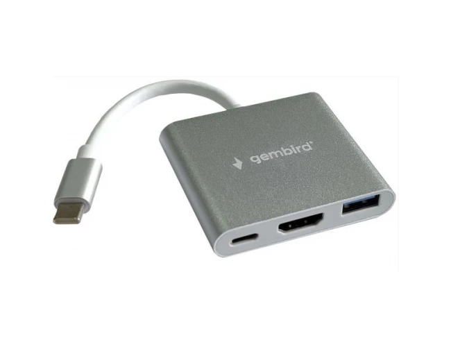 Gembird (A-CM-HDMIF-05) adapter TIP C (muški) na HDMI (ženski) + USB 3.0 (ženski) + TIP C (ženski) sivi
