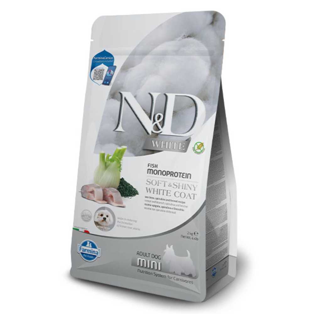 N&D White Dog Adult Mini - Sea Bass, Spirulina & Fenel 2kg