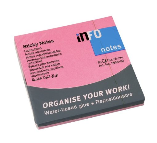 Sticky notes 75x75mm Intenzivno ROZE, Info Notes