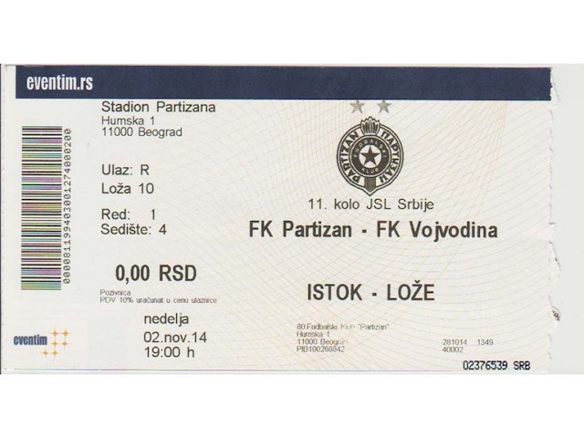 FUDBAL: PARTIZAN - VOJVODINA 02.11.2014