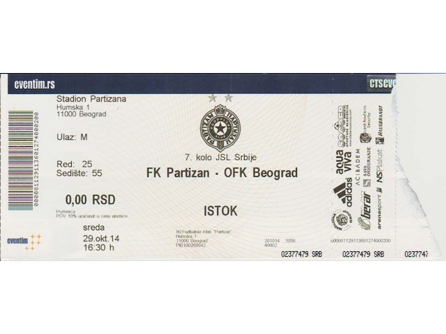 FUDBAL: PARTIZAN - OFK BEOGRAD 29.10.2014