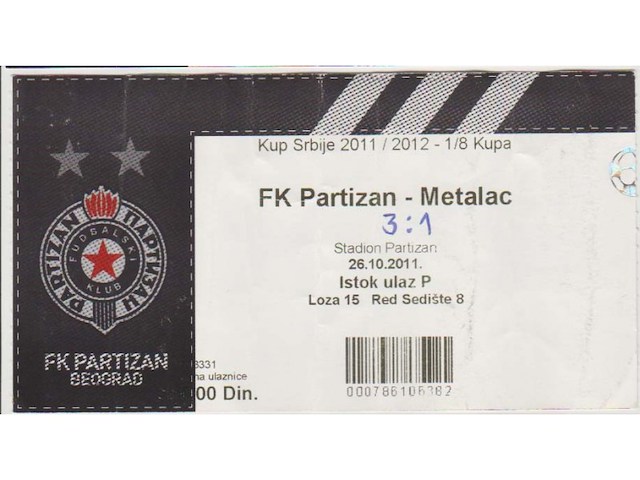 FUDBAL: PARTIZAN - METALAC 26.10.2011