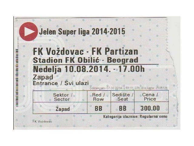 FUDBAL: VOZDOVAC - PARTIZAN 10.08.2014