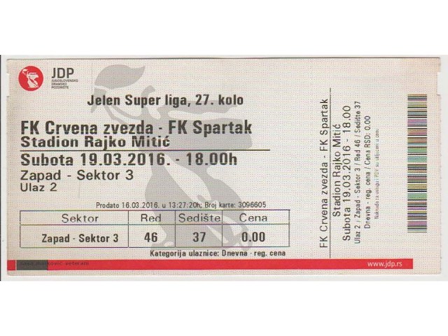 FUDBAL: CRVENA ZVEZDA - SPARTAK 19.03.2016