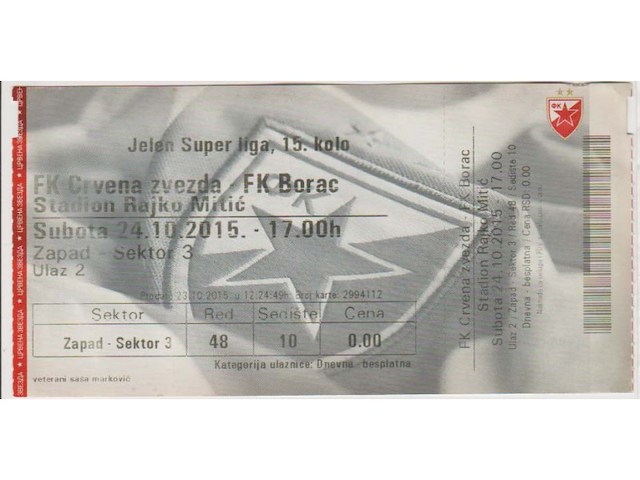 FUDBAL: CRVENA ZVEZDA - BORAC (Cacak) 24.10.2015