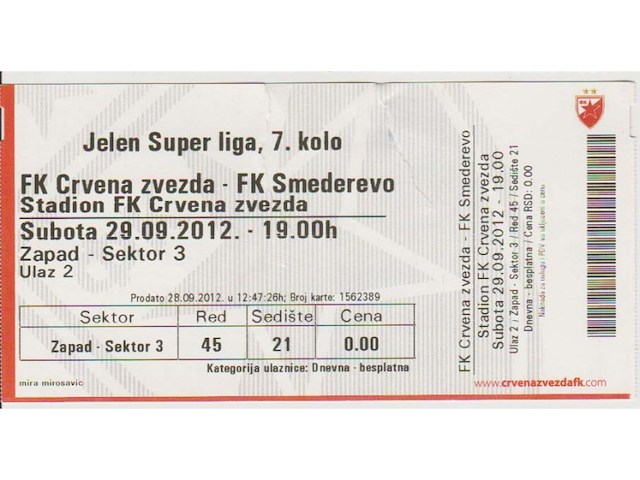 FUDBAL: CRVENA ZVEZDA - SMEDEREVO 29.09.2012