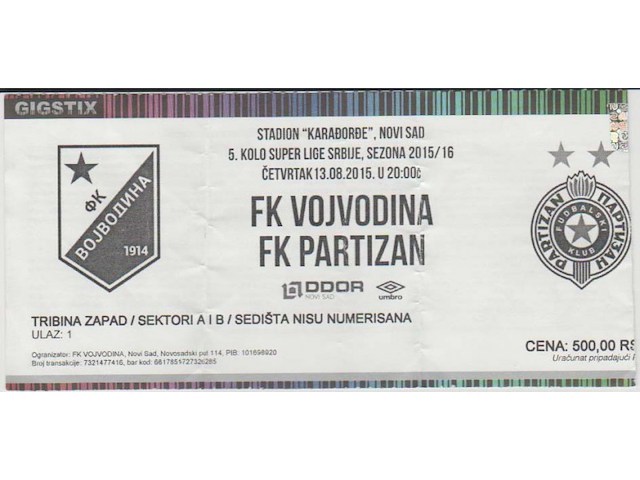 FUDBAL: VOJVODINA - PARTIZAN 13.08.2015