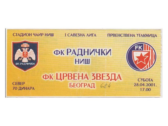 FUDBAL: RADNICKI (Nis) - CRVENA ZVEZDA 28.04.2001