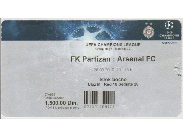 FUDBAL: PARTIZAN - ARSENAL 28.09.2010