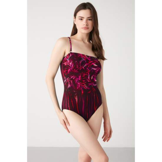 Valgu Leaf Patterned Strapless Swimwear