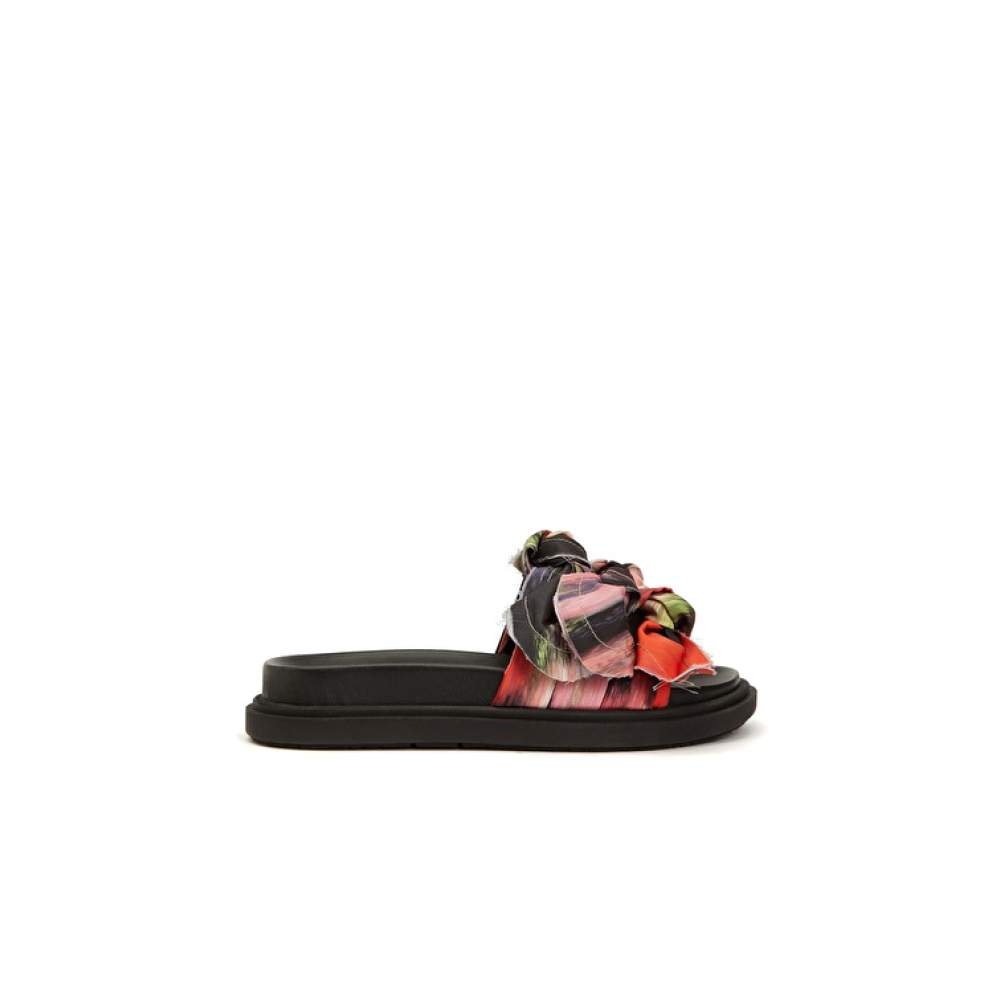 Red Black Women's Leather Slippers