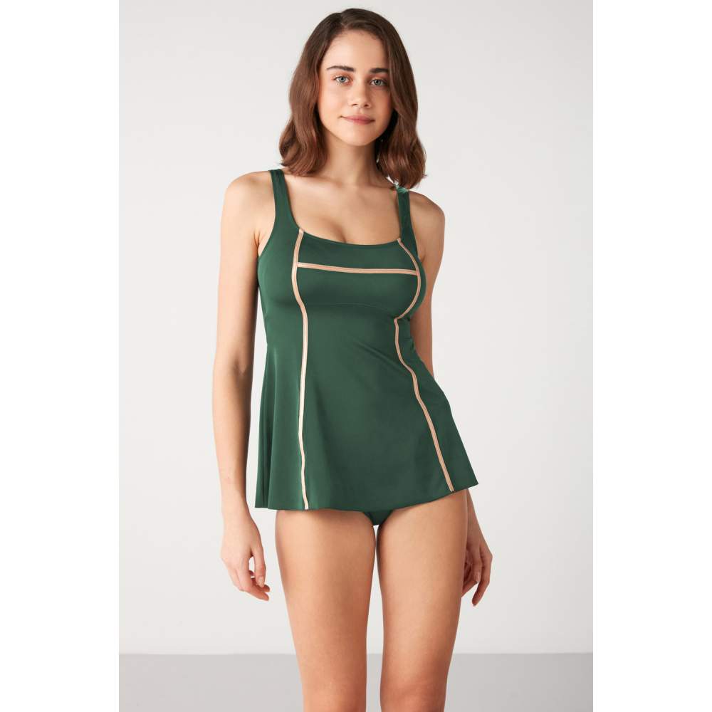 Pleu Shiny Ribbed Round Neck Tankini