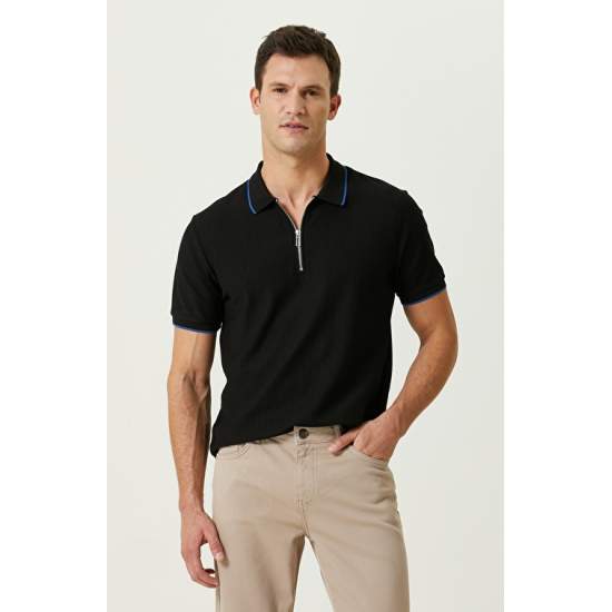 Black Zippered Polo Neck T-Shirt