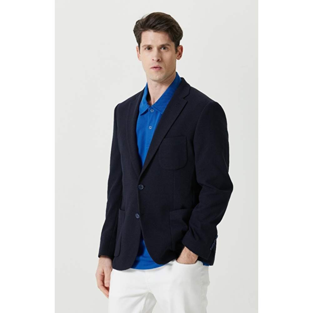 Mono Collar Navy Blue Jacket