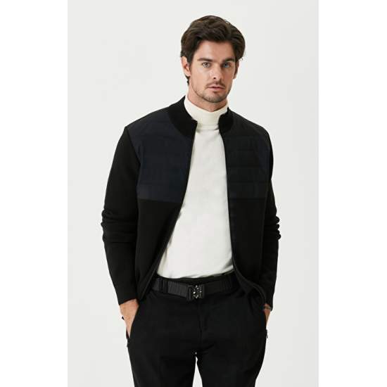 Straight Collar Knitwear Black Coat