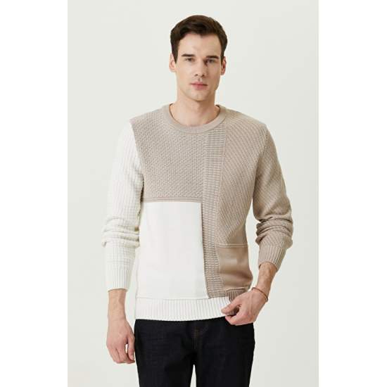 Color Block Ecru Beige Knitwear Sweater