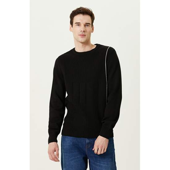 Knit Detailed Black Knitwear Sweater