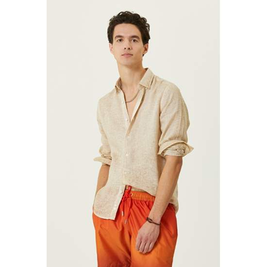 Beige Long Sleeve Linen Shirt