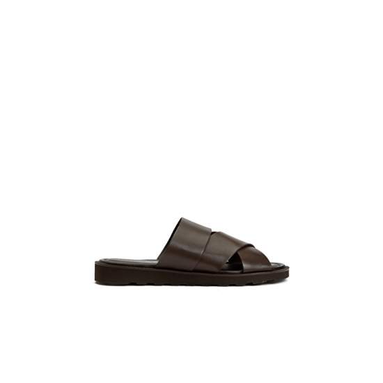 Brown Men's Leather Slippers