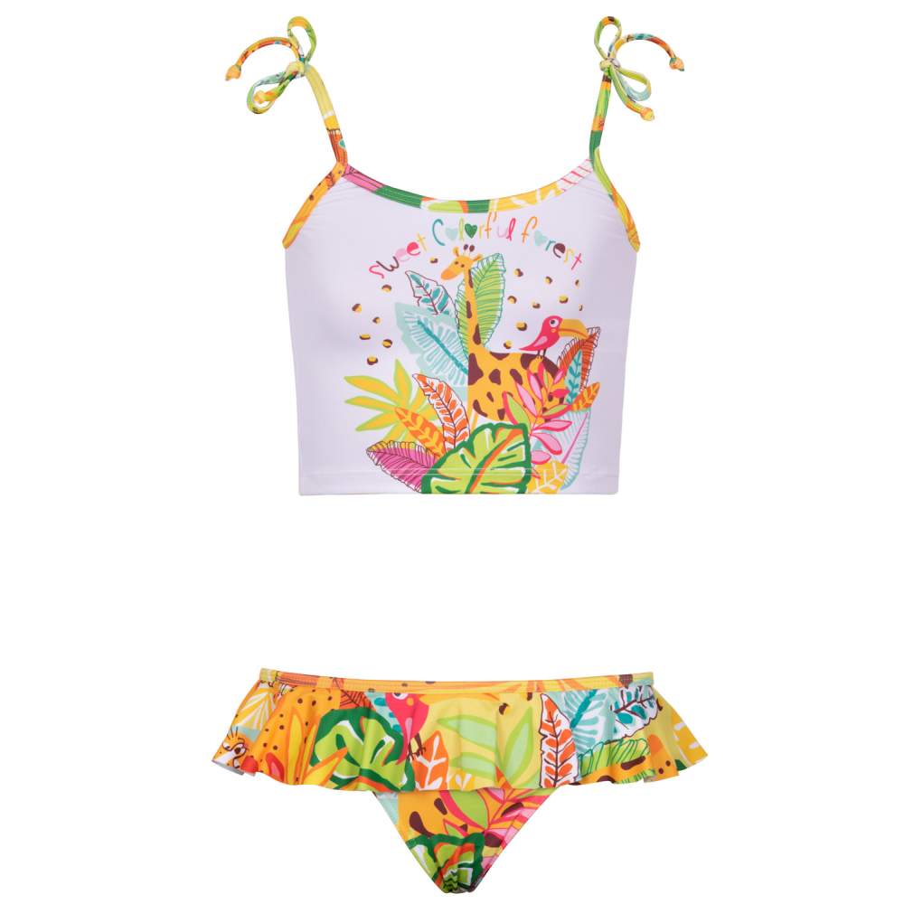 Color Tropical Pattern Kids Tankini Set