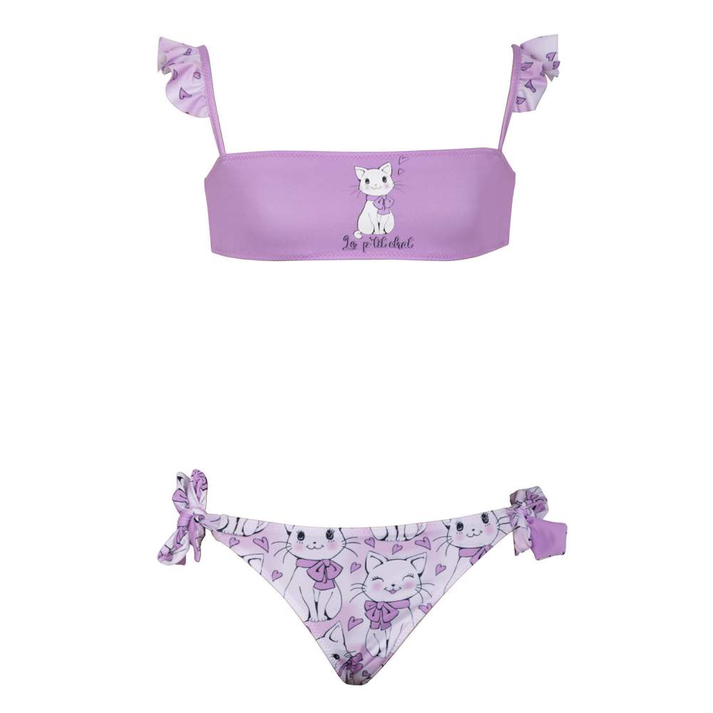 Chat Cat Patterned Kids Bikini Set