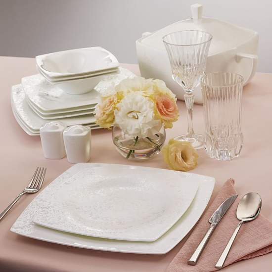 Karaca Helen Fine Pearl 62 Pieces 12 Person İnci Square Dinnerware Set