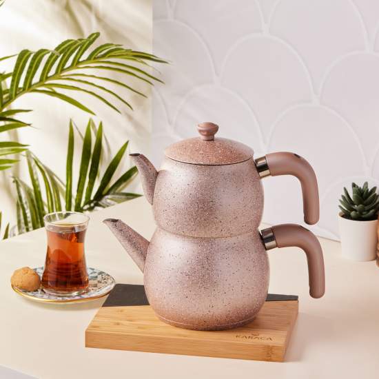 Karaca Biogranit Steel Plus Teapot Set Bakelite Handle Rose