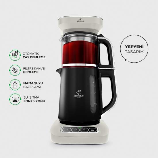 Karaca Çaysever Robotea Pro 4 in 1 Talking Automatic Tea Maker Kettle and Filter Coffee Brewing Machine 2500W Starlight