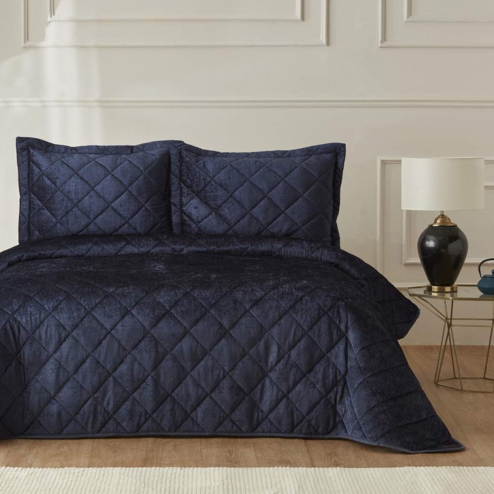 Karaca Home Plain Double Quilted Bedspread Indigo