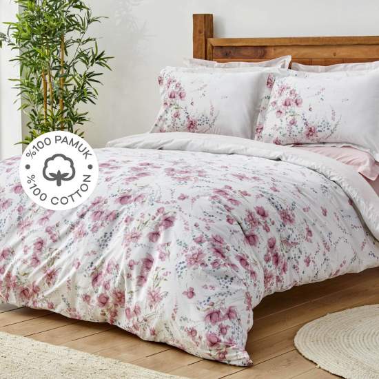 Karaca Home Dalila Pink 100% Cotton Double Duvet Cover Set