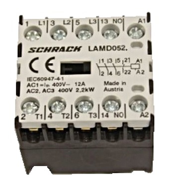 Mikro kontaktor, 2.2kW, 5A, AC3, 24V AC, 3NO + 1NC
Uređaj kontaktor, Veličina LAM, Tip Micro power contactor, Nazivna struja 5A, Napon špulne AC 24V