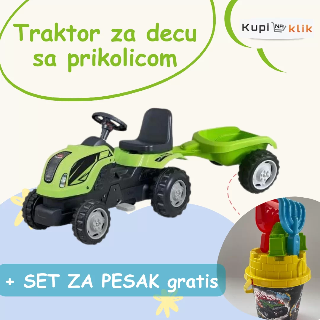 Traktor za decu sa prikolicom zeleni
Traktor za decu sa prikolicom zeleni