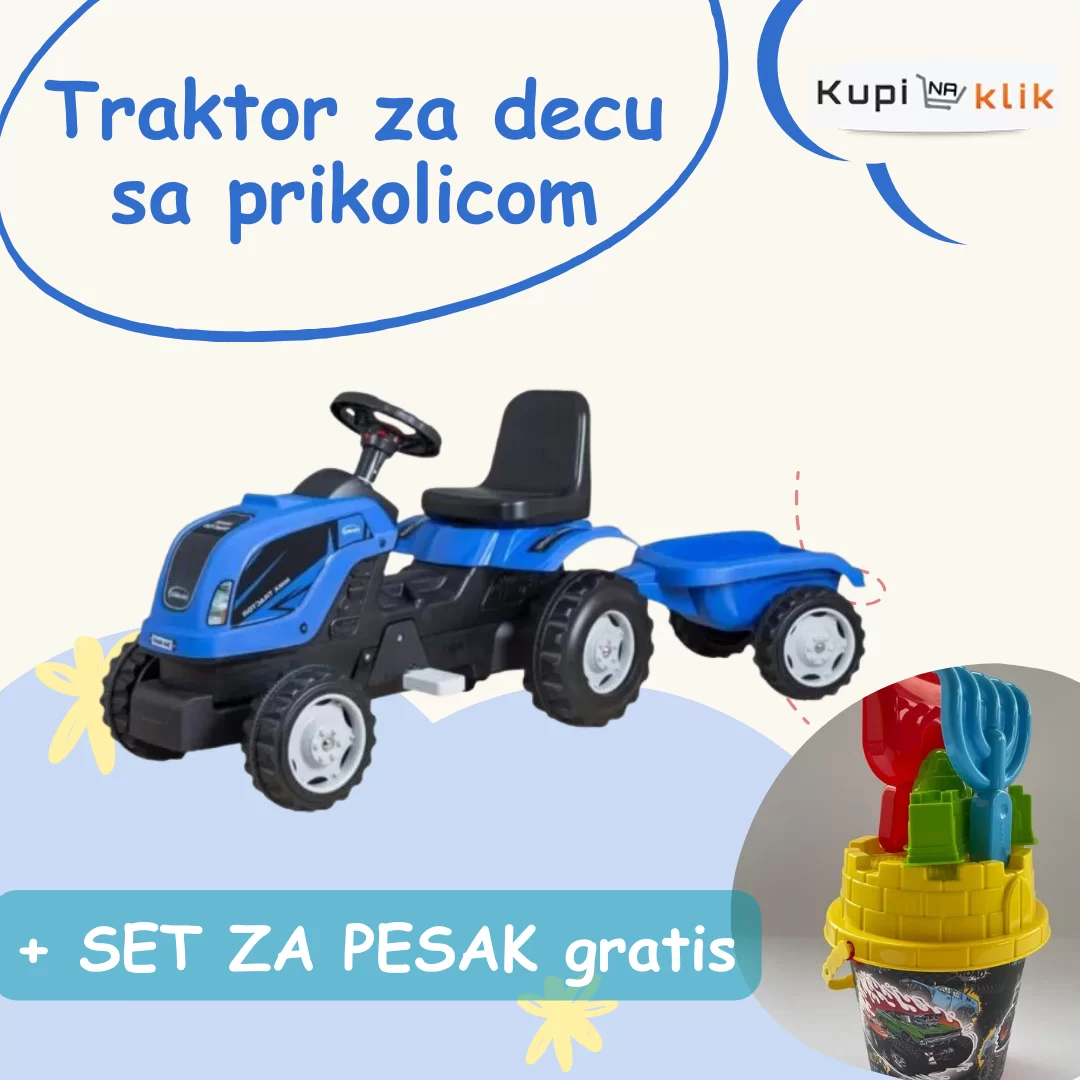 Traktor za decu sa prikolicom plavi
Traktor za decu sa prikolicom plavi