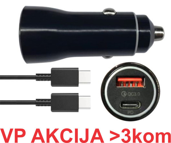 NPA-AC23 ** Gembird QC3.0 PD auto punjac +kabl,20W 3.6V-6.5V/2.4A, 6.5V-9V/1.67, 9V-12V/1.3A (271)