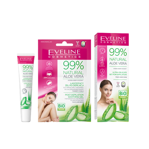 EVELINE - 99% NATURAL ALOE VERA - SET-DEPILATION FACE, CHIN + POST DEPILATION GEL