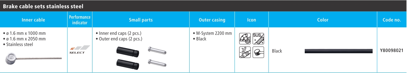 BUŽIR I SAJLA KOČNICE SHIMANO MTB SUS, OUTER CASING BLACK 2200MM X 1 MSYSTEM, 1000MM/2050MM SUS BRAKE INNER