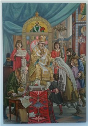 Replika slike - Sv.Sava blagosilja srpčad