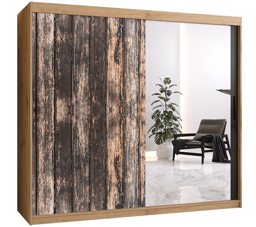 Rustic II klizni ormar 2 vrata/ogledalo 200x62x200 cm rustik drvo/natur (artisan hrast)