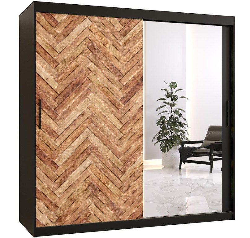 Herringbone 2 klizni ormar 2 vrata/ogledalo 180x62x200 cm crni/natur