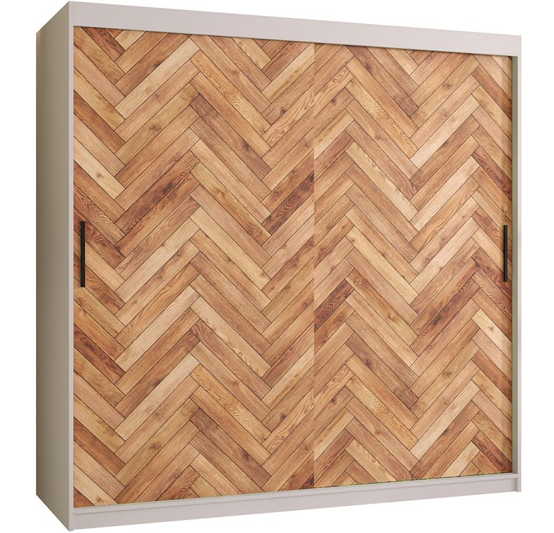 Herringbone 1 klizni ormar 2 vrata 180x62x200 cm crno/beli/natur