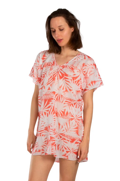 AKER Kaftan za plažu Leaf crveno-beli
